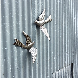 Set of 2 Garden Birds, Spring Home Accent Decor, 3D Wings, Metal Wall Hanging, Indoor Outdoor Display, Handmade 11 x 13 Inches