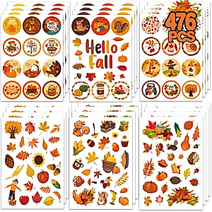 MISS FANTASY Fall Stickers Hello Fall Stickers for Kids Autumn Bulk Thanksgiving Pumpkin Stickers Maple Leaves Stickers for Cards/Envelopes/Gift Autumn Stickers for Fall Thanksgiving Party Supplies