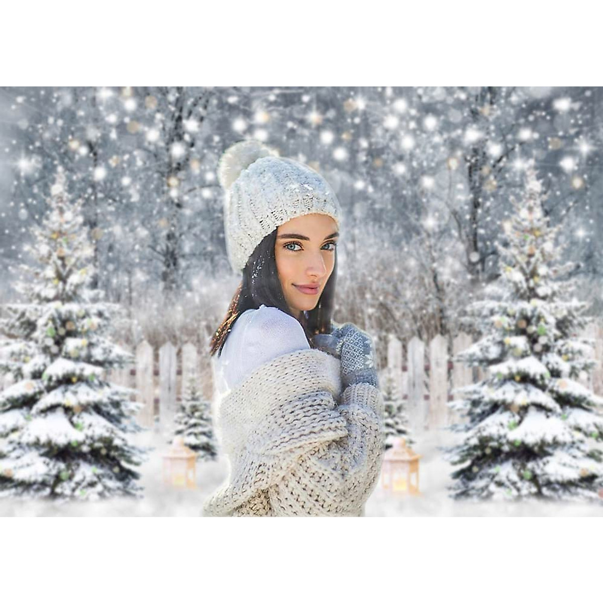 Avezano Winter Photography Backdrop Glitter Snowy Forest Pine Tree Background Snow Christmas Xmas Holiday Party Decor Banner Portrait Studio Booth Photobooth Props (7x5)