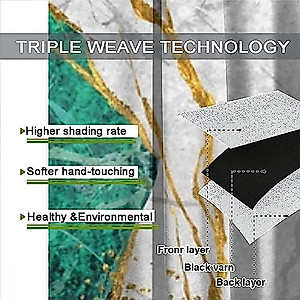 Marble Blackout Curtain,Ombre Emerald Green Golden Texture Backdrop Drapes,Rod Pocket Insulated Window Curtains for Living Room Bedroom Kitchen,42x45in