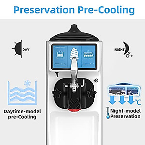 GSEICE Commercial Ice Cream Maker Mchine, 7 Inch LCD Touch Screen 4.2 to 4.7 Gal/H Soft Serve Machine with Pre-cooling frequency conversion, Soft Serve Ice Cream Maker With 1.6 Gal Tank,9 Magic Heads