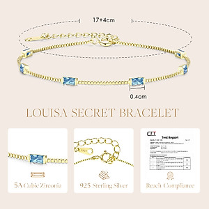 LOUISA SECRET Birthstone Bracelets for Women, 925 Sterling Silver Dainty Simple Women Charm Link Bracelet, Birthday Anniversary Jewelry Gifts for Women Wife Mom Her