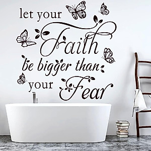 Inspirational Wall Decal Sticker Quotes Vinyl Wall Stickers Let Your Faith Be Bigger Than Your Fear Motivational Saying Positive Quote Handwriting Art Letters Home Décor