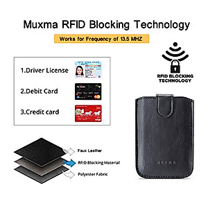 Phone Card Holder RFID Blocking Sleeve, Pu Leather Back Phone Wallet Stick-On Pull up 5 Card Holder Universally Pocket Covers Credit Cards Cash for iPhone/Android/Samsung/ Smartphones.Black (Black)
