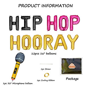 Geloar 90s Hip Hop Hooray Balloons Banner, 80s 90s Hip Hop Themed Decorations Birthday Graduation Play Room Housewarming Easter Spring Baby Shower Engagement Wedding Hen Party Supplies (Gold)