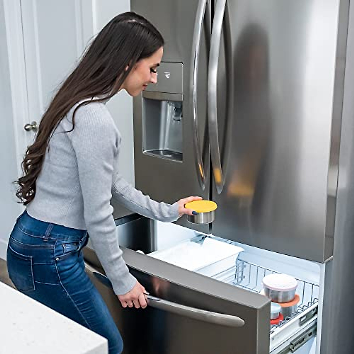 Deluxe 8-Pack Stainless Steel Food Containers - Complete Meal Prep Container Set with Leakproof Silicone Lids - Reusable and Stackable Stainless Steel Lunch Box for Adult Bento Box Set