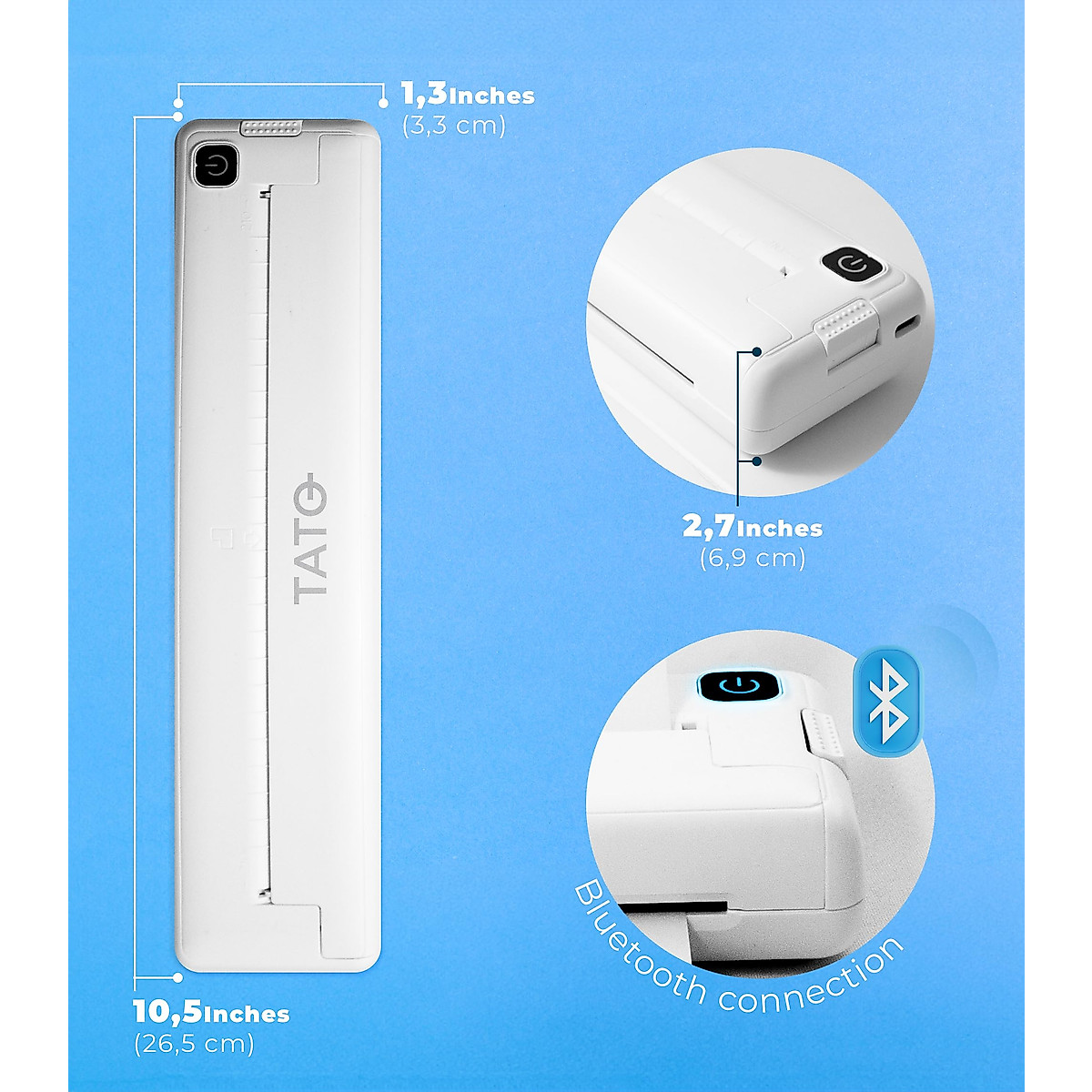 TATO Portable Printer - Portable Printer Wireless for Travel - Small Printer Wireless - No Ink Printer - Travel Printer - Portable Mini Printer - Wireless Bluetooth Printer - Studying Essentials