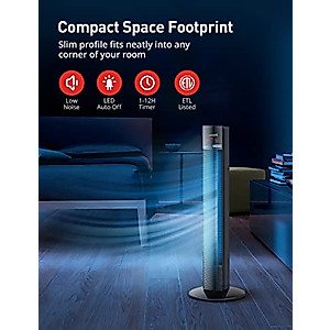 PARIS RHÔNE Tower Fan, 36” Oscillating Fan, 9 Modes, 3 Speeds, LED Display, 12H Timer, Portable Fan, Standing Floor Fan Bladeless Tower Fan with Remote for Bedroom, Living Room, Offices & Kitchen