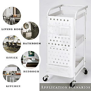 3-Tier Rolling Cart,Metal Utility Cart with Pegboard,Rolling Storage Carts with Wheels for Kitchen Living Room Office by Dailyart