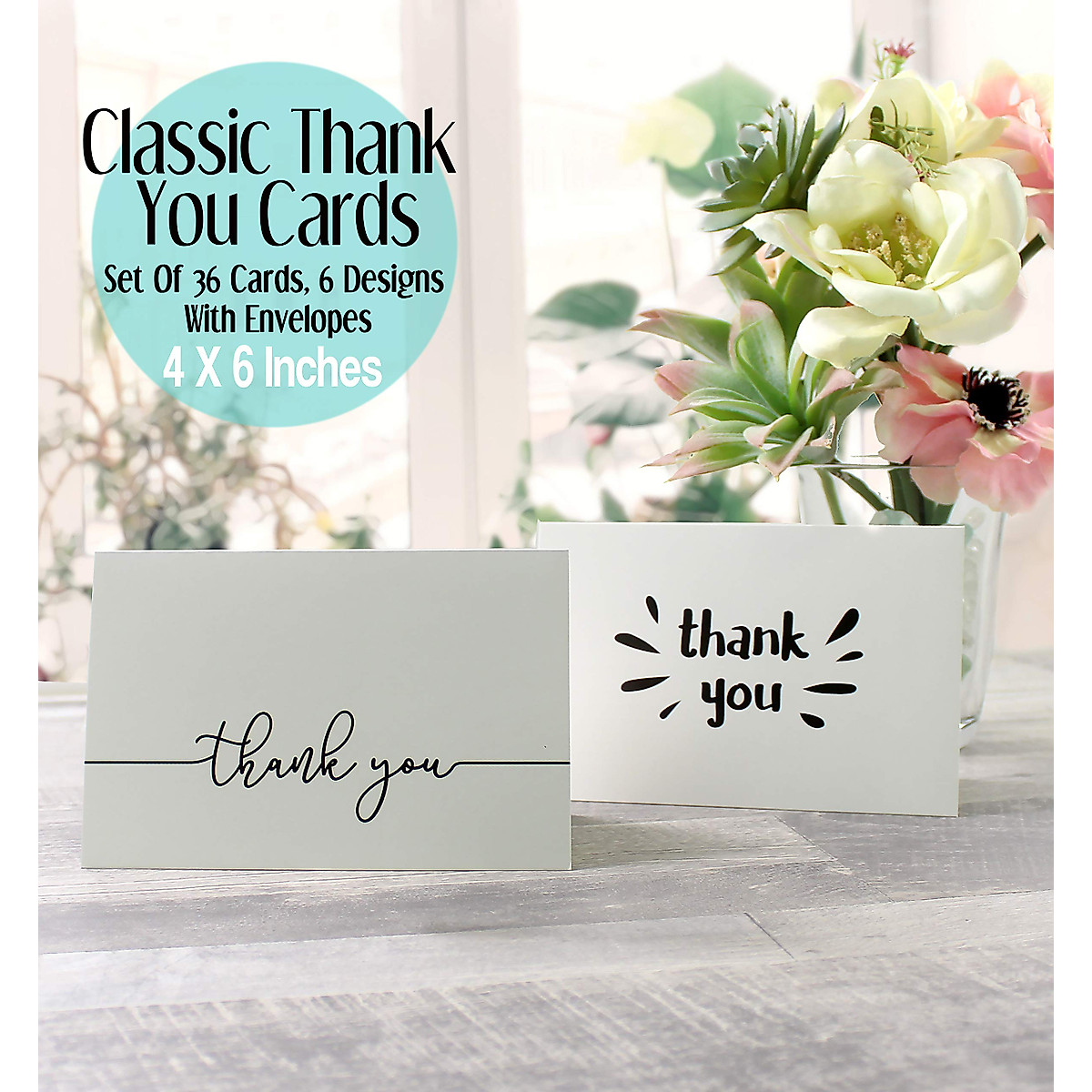 Cavepop 36 Pack Card Box Assorted Thank You Cards with Envelopes, Black and White Handwritten Blank Cards for a Greeting, Notes, Gifts with Envelopes for Wedding, Baby and Bridal Shower
