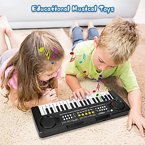 TOQIBO Kids Piano Keyboard, 37 Keys Electronic Piano for Kids Portable Multi-Function Musical Instruments Birthday Educational Gift Toys for 3 4 5 6 7 8 Year Old Boys Girls Children Beginner (Black)