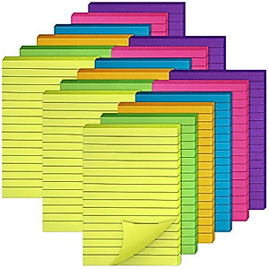 18 Pack Lined Sticky Notes 4 x 6 Inch Colorful Self Sticky Notes Lined Memos for School Office and Home Supplies, 540 Sheets, 6 Colors