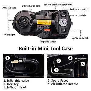 STANDTALL Electric Car Jack Kit, 5 Ton 12V Car Jack Hydraulic with Impact Wrench and Tire Inflator Pump, Electric Car Floor Jack Black with LED Light
