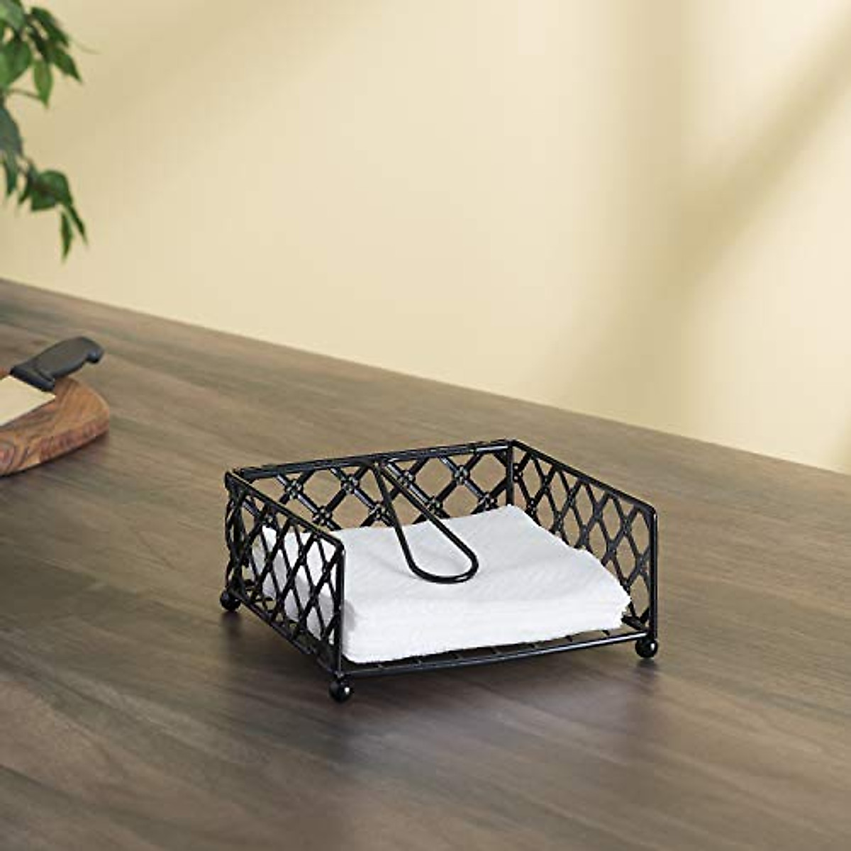 Lattice Collection Flat Napkin Holder (Black), By Home Basics, With Weighted Pivoting Arm | Large Napkin Holder/Napkin Holders For Kitchen