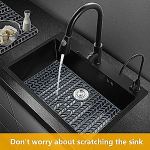 Silicone Sink Mat Protectors for Kitchen 29.5‘’×15‘’ JOOKKI Kitchen Sink Protector Grid for Farmhouse Stainless Steel Accessory with Reserved hole