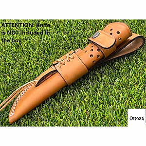 Ottoza Handmade Leather Knife Sheath SIDE DRAW Knife Sheath - Bushcraft Knife Sheath - Hunting Knife Sheath - Survival Knife Sheath - Vertical Knife Sheath Brown TOP GRAIN LEATHER No:334