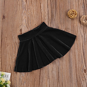 GOOCHEER Infant Toddler Baby Girl Pleated Skirt Velvet High Waist Mini Skirt Fall Warm Princess Skirt Casual (Black, 6-12 Months)