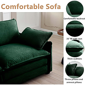 Imseigo Modern Sectional Sofa Modular Deep 2-Seat Sofa Couch, Corduroy Sofa Set Sleeper Comfy Upholstered Furniture for Living Room, Office (Green, 2 Seater)