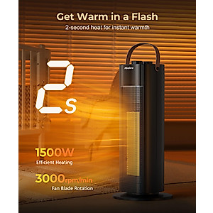 Space Heater, 12ft/s Electric Heater with Thermostat, 18 Inch Portable Heater with 70°Oscillation, Overheating & Tip-Over Protection, Fast Safety Heat for Home, Bedroom