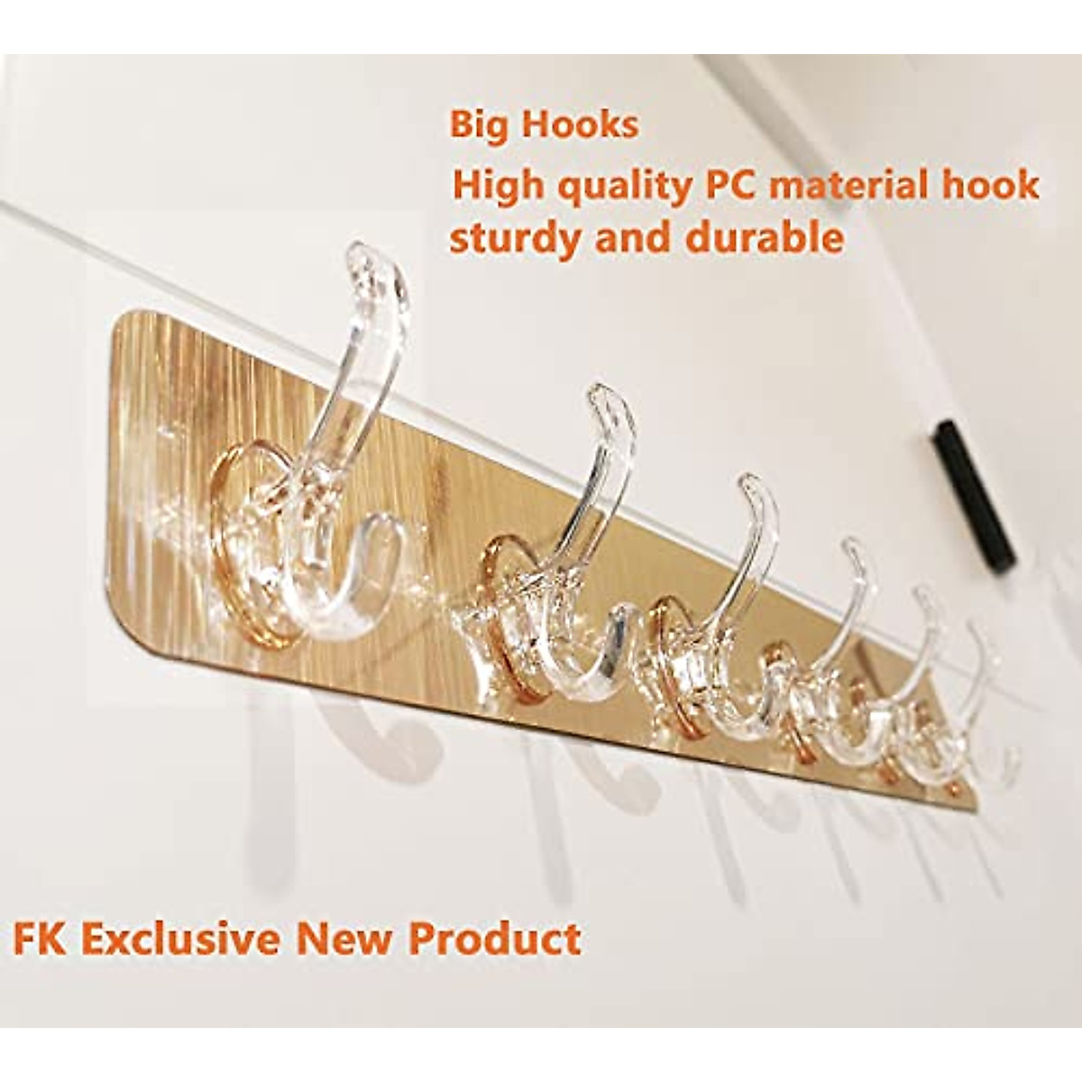 Wall Mounted Coat Rack - 6 Tri Large Hooks,Heavy Duty,Strong Adhesive Hook,Quality PC Nanometre Coat Hook Rail for Coat Hat Towel Purse Robes Mudroom Bathroom Entryway-Traceless (Gold, 2)