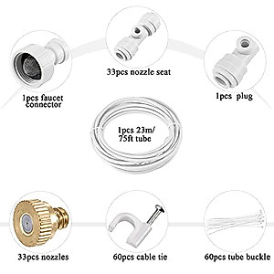 Misting Cooling System Outdoor Patio Misting System with Misting Lines, Brass Mist Nozzles, Faucet Adapters, Outdoor Mister System Kit for Garden Greenhouse Trampoline Water Park (23 Meters/ 75 Feet)