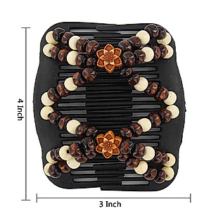 Yeshan Magic Hair Side Combs for Women Wood Beaded Stretch Double Clips Bun Maker Hair Accessories,Pack of 6