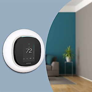 2 Pack DAYJOY Wall Plate Soft Silicone Case Cover Compatible with Ecobee 4 SmartThermostat,Fingerprint Resistant Bracket Mount (Black+Blue)