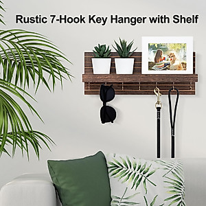 Lwenki Key Holder Wall Mount, Entryway Mail Organizer with Shelf, Decorative Key Hanger with 7 Hooks Holds Leashes and Glasses, Includes Mounting Hardware (13.8” x 5.3” x 3.2”)