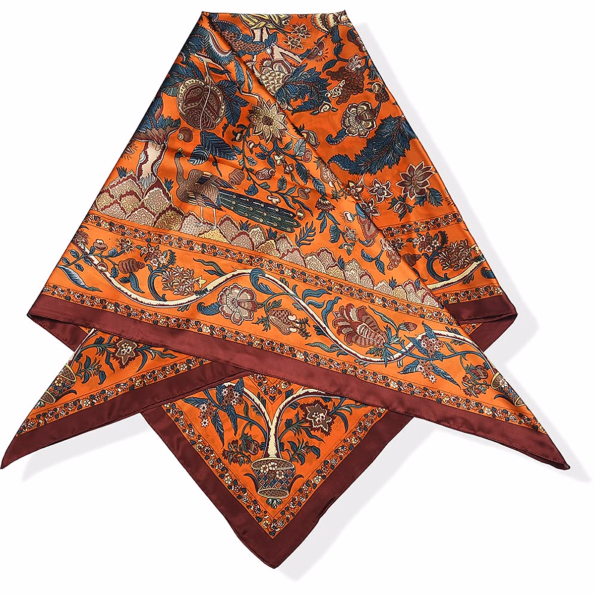corciova Large Lightweight Women Square Designer Silk Scarf Shawl Pashmina Wrap 53 x 53 Safety Orange Burgundy Florals