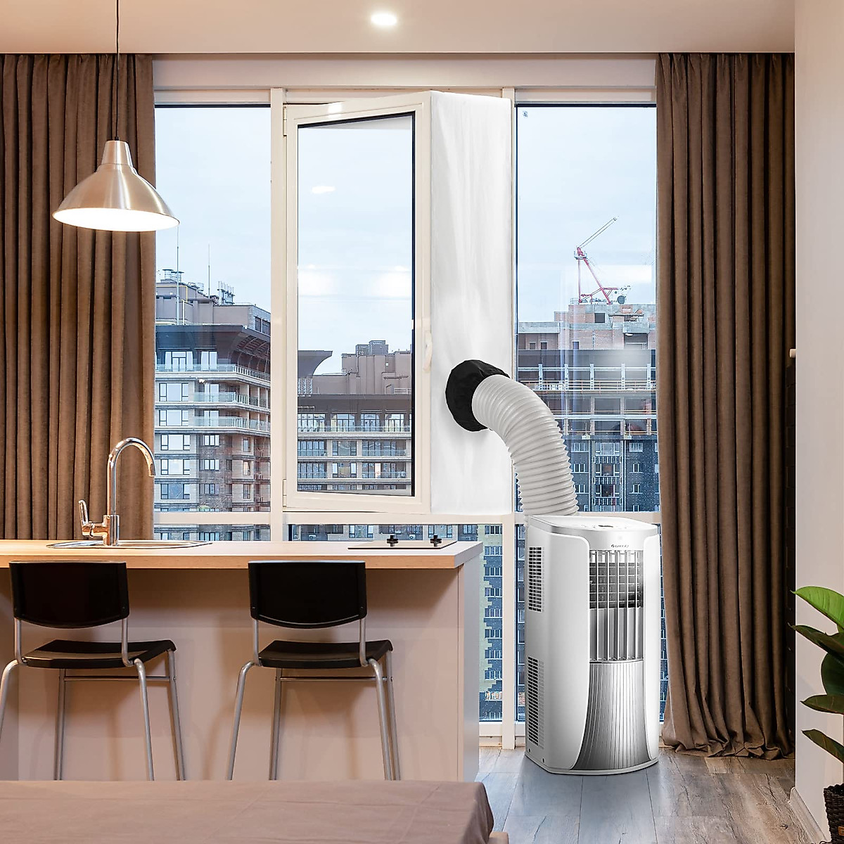 BEWAVE Portable AC Window Seal, Universal Window Seal for Portable Air Conditioner, Window Vent Kit with Shrink Rope and Adhesive Fastener for Casement Window, 118Inch/300CM