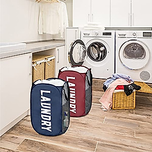 Mesh Popup Laundry Hamper 2 Pack Collapsible Laundry Basket Dirty Clothes Baskets with Straps and Side Pockets Carry Handles for Kids Room,College Students Dorm or Travel (Red + Navy)