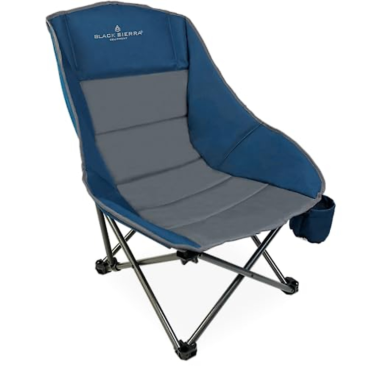 Black Sierra Deluxe Low Scoop Padded Camping Chair, Folding Event Chair with Cup Holder and Carrybag, Outdoor Portable Beach Chair Supports 250 Lbs, Event Chair, Camping Chair, Beach Chair