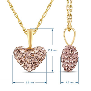 Jewelili Puffed Heart Necklace Pendant 10K Yellow Gold with Light Peach Round Cubic Zirconia 18 inch 14K Gold Filled Chain