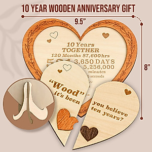 STOFINITY 10 Year Anniversary Wood Gifts for Her Him - 10th Wedding Gifts Anniversary for Husband Wife, Anniversary for Married Couple, Wood Heart Plaque Decoration Ideas