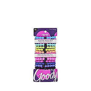 Goody Neon Colored Forever Hair Elastics, Assorted Colors, 10CT