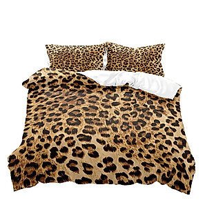 LUVIVIHOME 2PCS Luxury Leopard Duvet Cover, Twin Duvet Cover, Brown Cheetah Print Bedding, Africa Safari Animal Fur Leopard Comforter Bedspread Quilt Cover, Bedroom Decor for Women Men, 1 Pillow Sham