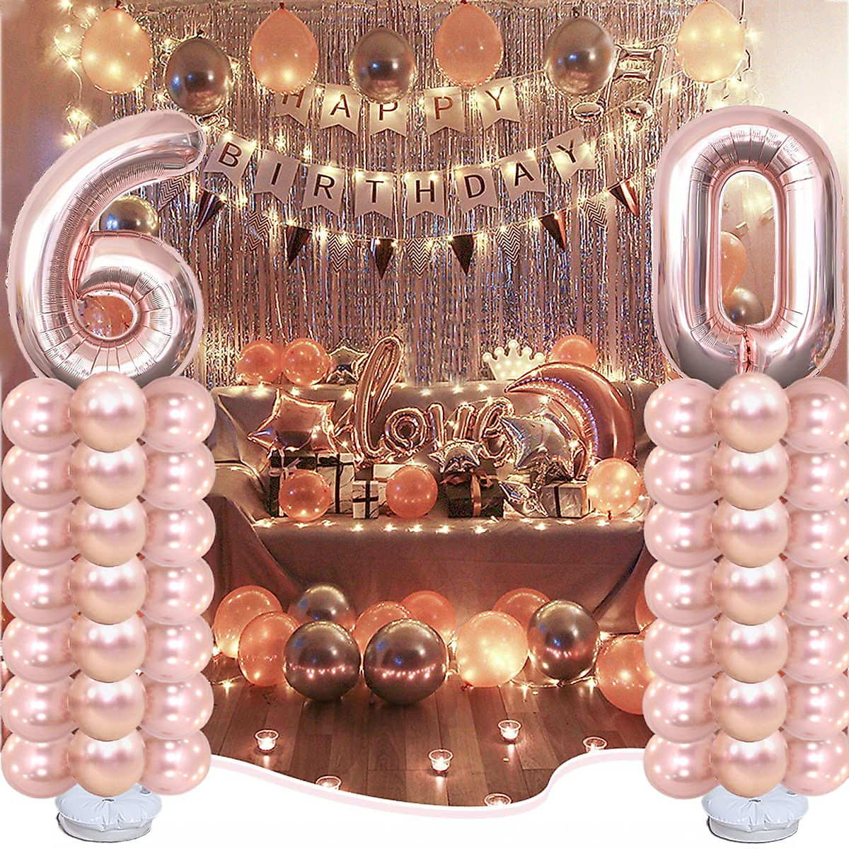 60th Birthday Decorations Kit for Women Ladies,Rose Gold 60th Birthday Balloons Column for 60s Party Decorations and 60th Anniversary Decorations (Rose Gold) (Rose Gold)