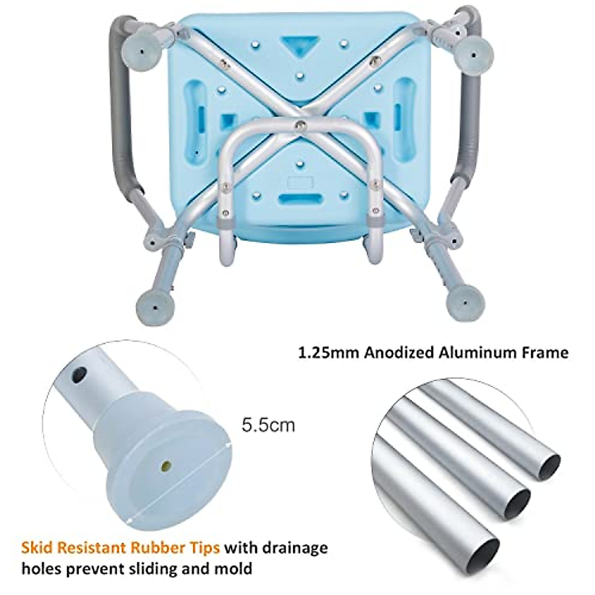 BlessReach Easily Assembled Portable Shower Chair Seat, Adjustable Shower Bench, Shower Lift Chair with Arms. (Blue)…