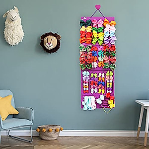 Hair Bow Holder, Bow Organizer for Girls with 27 Ribbons, Hair Clip Holder Organizer, Headband Holder for Baby Girls, Kids Hair Accessories Organizer (Purple)