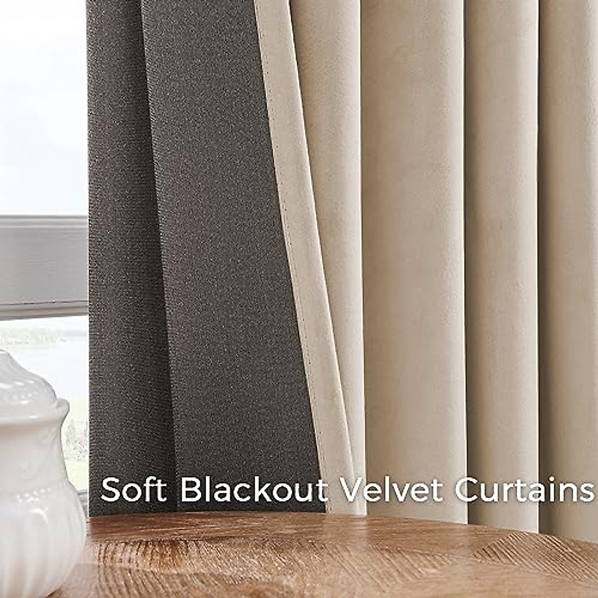 Topfinel Cream Velvet Curtains for Bedroom 96 Inches Length 2 Panels Modern Boho Rod Pocket Blackout Window Treatments Curtains 96 Inches Long for Living Dinning Room Nursery Sliding Door,52x96,Beige