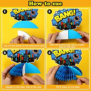 Funrous 11 Pieces Hero Party Decoration Hero Honeycomb Centerpieces 3D Hero Table Topper Paper Large Word Centerpieces Fun Hero Action Sign Standing Cards for Birthday Party Baby Shower Decor Supplies