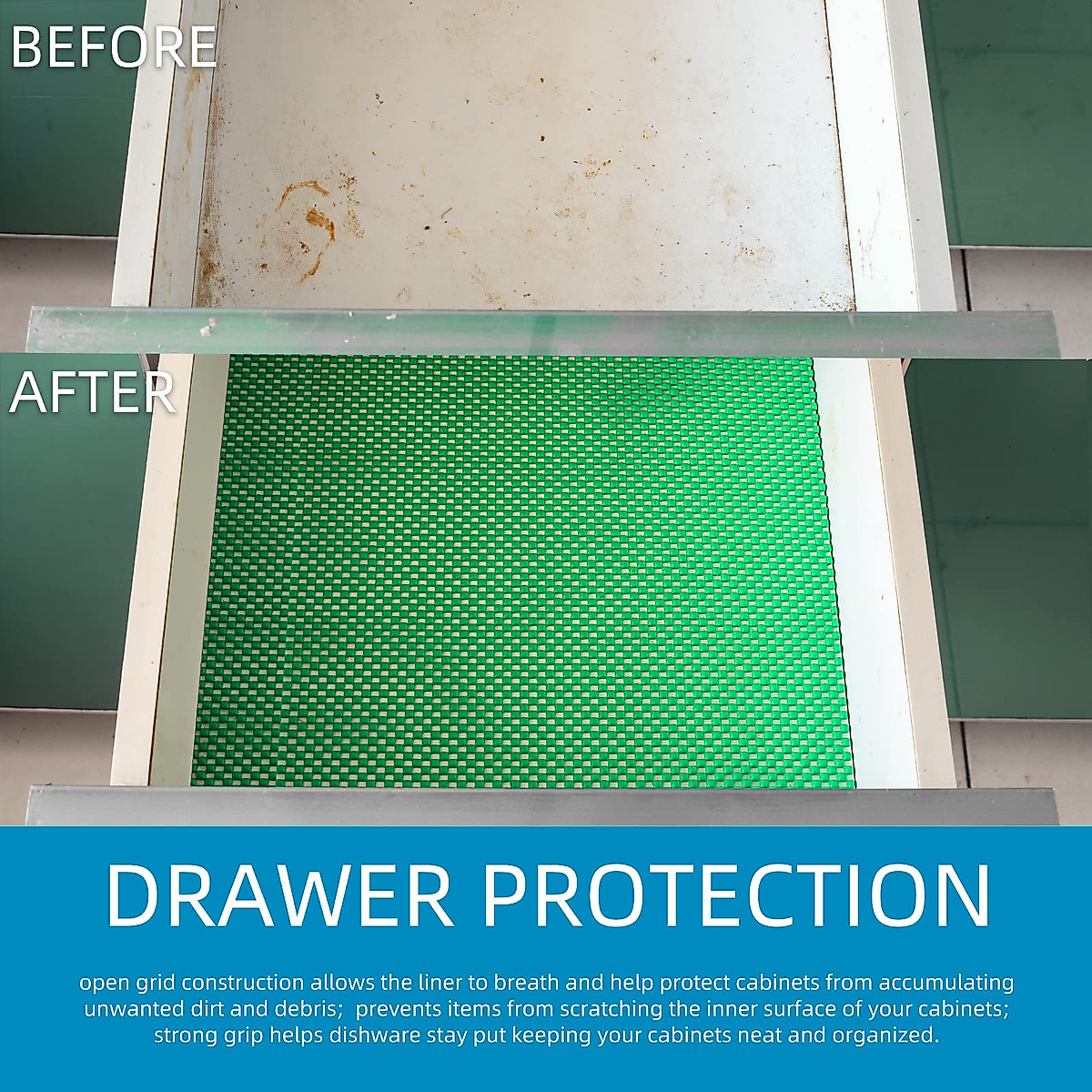 2 Roll Drawer and Shelf Liner,12inch x 6FT Strong Grip Shelf Liners for Kitchen Cabinets,Non Adhesive,Protective Shelf Liner Non Slip for Drawers,Shelves,Cabinets,Storage,Kitchen for Desks,Green