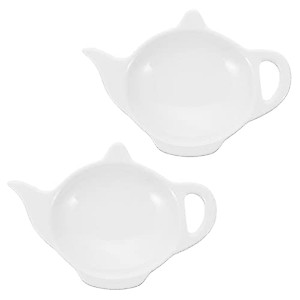 BESTonZON Decorative Tray 2 Pcs Ceramic Tea Bag Holder Teapot Shaped Teabag Coaster Tray Tea Bag Saucer Seasoning Dish for Home Kitchen White Decorative Trays