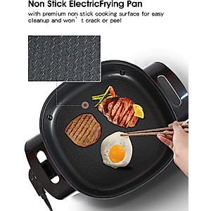 HUIDANGJIA Electric Skillet, Roast, Fry and Steam,Heat Resistant Handles,12" Deep Dish Nonstick Frying Pan with Tempered Glass Lid,1360W Electric Griddle,Black