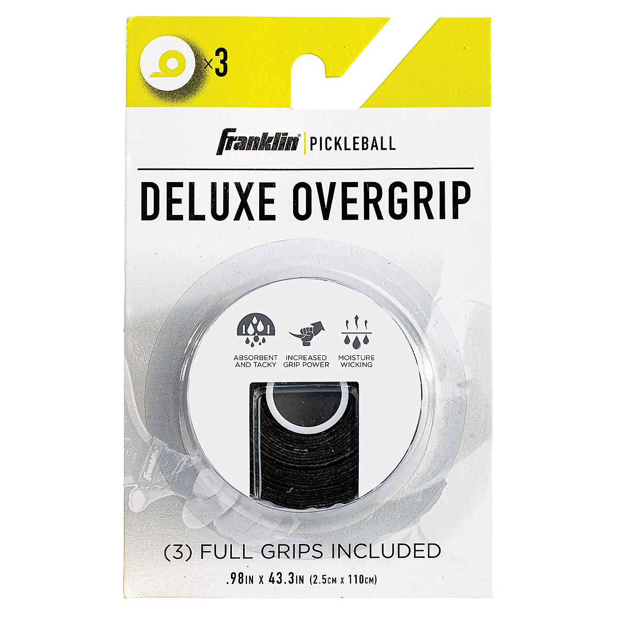 Franklin Sports Pickleball Paddle Overgrips - Provides Extra Grip - Slight Tackiness - Durable & Strong - 3 Grips Included - Black