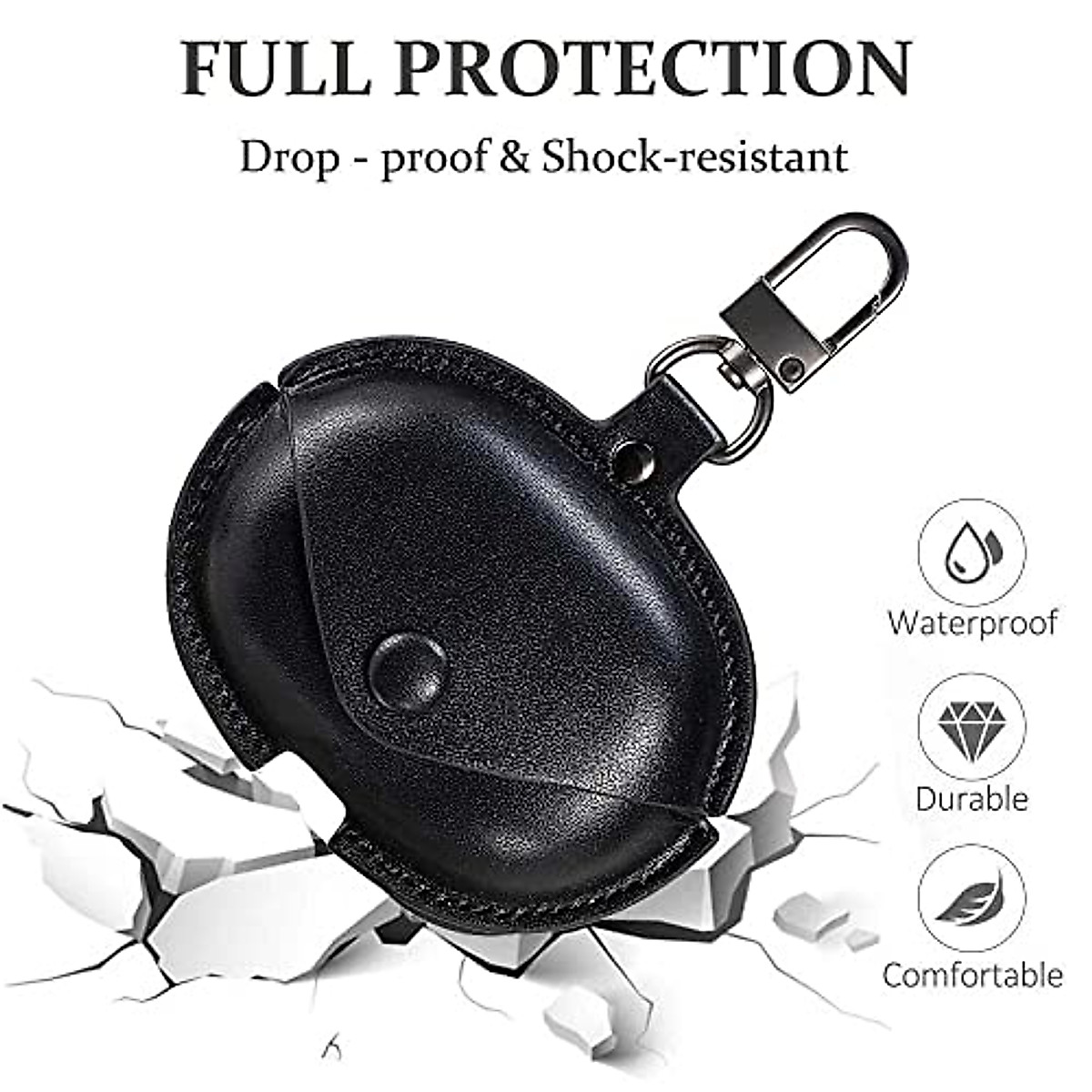 VOMA Leather Case for New Beats Studio Buds Case 2021, Full-Body Soft Shell Protective Leather Case Cover with Keychain Compatible with Apple Beats Studio Buds Charging Case Black