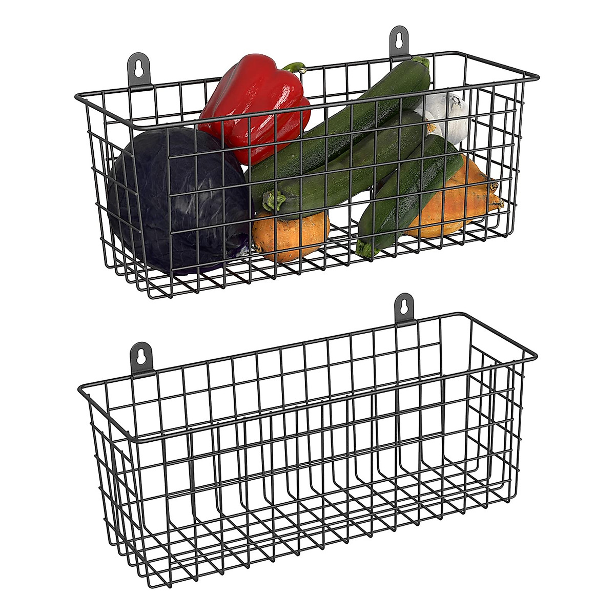 MaraFansie [Extra Large] Wire Basket 2-Pack Hanging Wall Organizer Cabinet Storage Basket Wall Mounted Shelves Rustic Farmhouse Decor for Home Kitchen Bathroom, BLACK