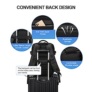 VECAVE Travel Backpack for Women Men,Carry On Backpack,Expandable Airline Airplane Approved Weekenders Backpack,Fit 15.6 Inch Laptop Waterproof 40L Travel Backpack Black