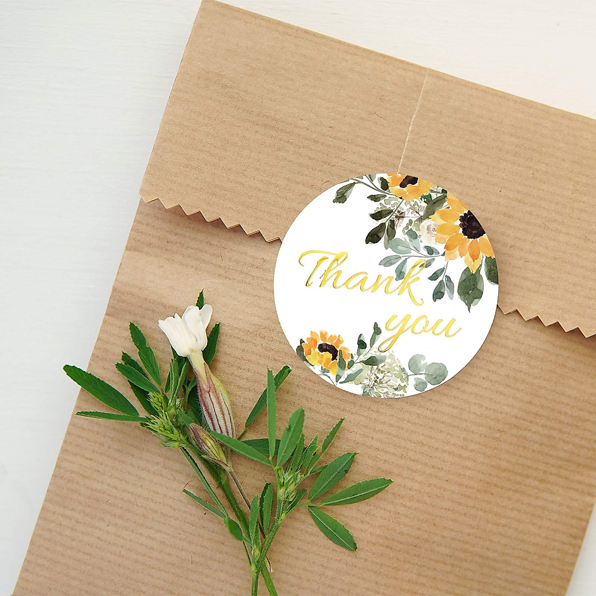BIOBROWN Shipping Stickers Thank You Gold Foil Sunflower Painting Gift Wrap Stickers, Business Stickers 2 x 2 Inch-500 Total Labels