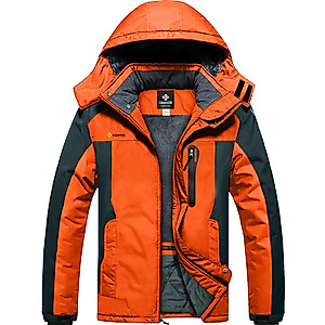 GEMYSE Men's Mountain Waterproof Ski Snow Jacket Winter Windproof Rain Jacket (Orange Grey 01,X-Large)